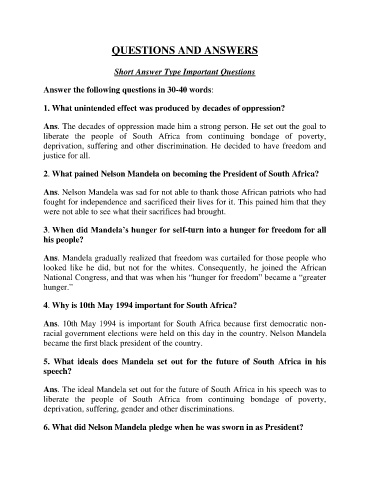 nelson mandela question answer