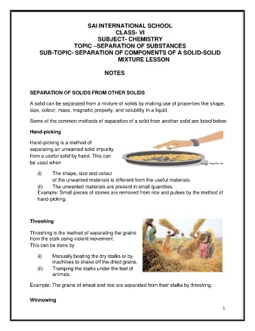 hand picking method of separation examples