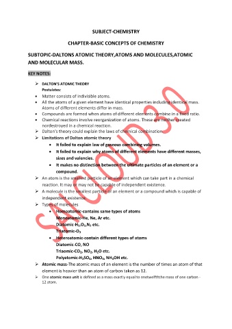 atoms and molecules notes
